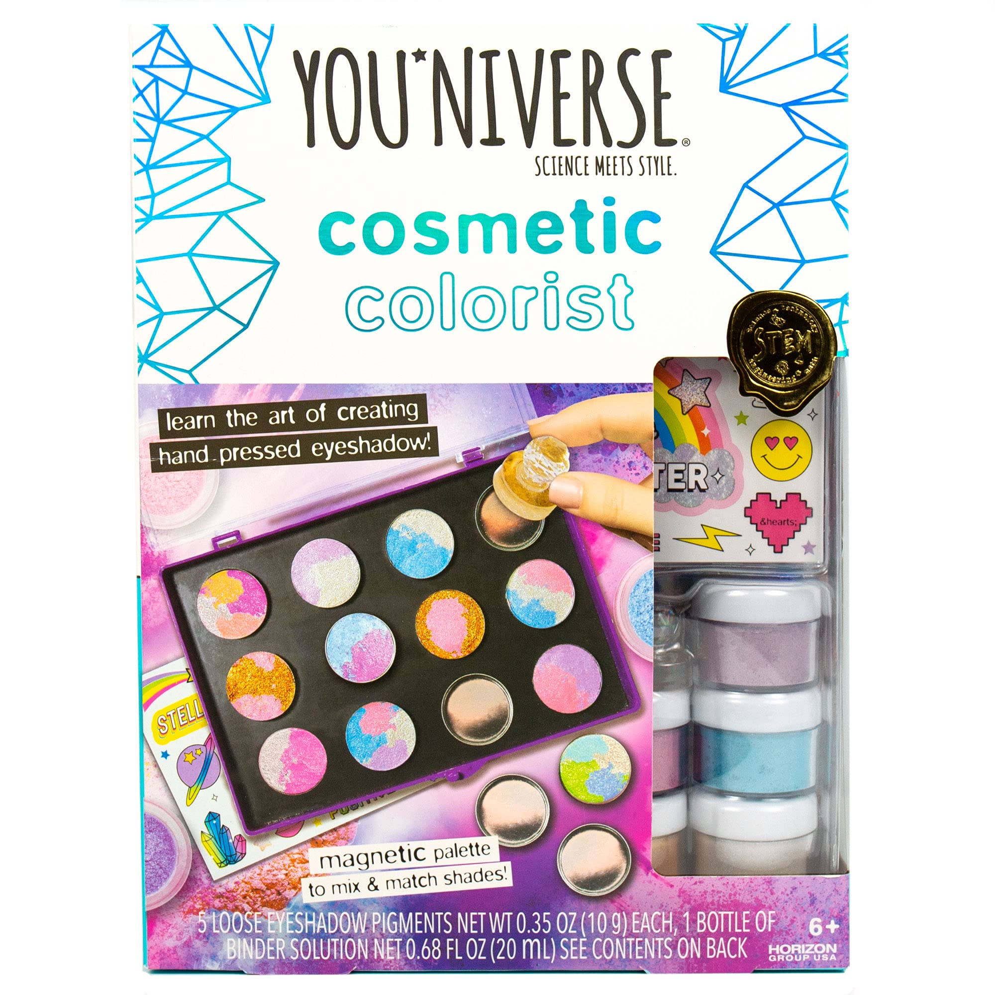 You*Niverse Cosmetic Colorist by Horizon Group USA: Create 15 Hand Pressed Eyeshadows, STEAM Kit, Includes Magnetic Palette, Colorful Pigments, Tamper Tool & More, Multi