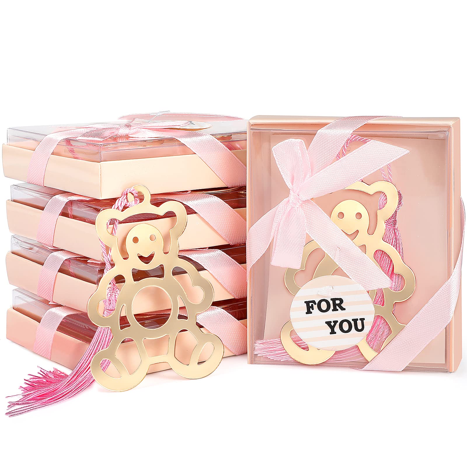 50 Pieces Baby Shower Favors for Guests Metal Bookmarks Guest Gifts for Baby Shower Birthday Bridal Shower Party Gifts Carnival Reward Little Bear Decorations Souvenirs with Individual Package (Pink)