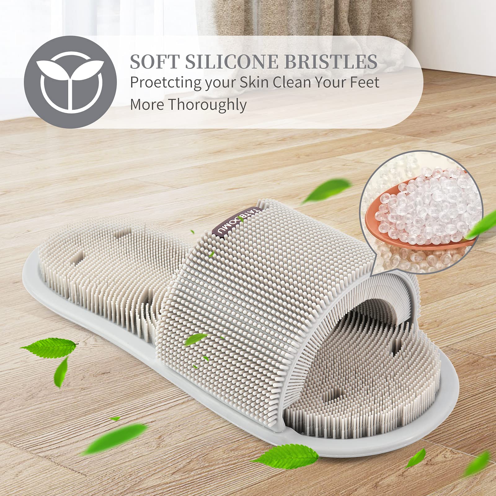 TATBOOMU Shower Foot Scrubber,Soft Silicone Bristles with Non-Slip Suction Cups - Cleans,Smooths,Exfoliates & Massages Your Feet Without Bending,Improve Circulation & Soothes Tired Feet (1PCS Gray)