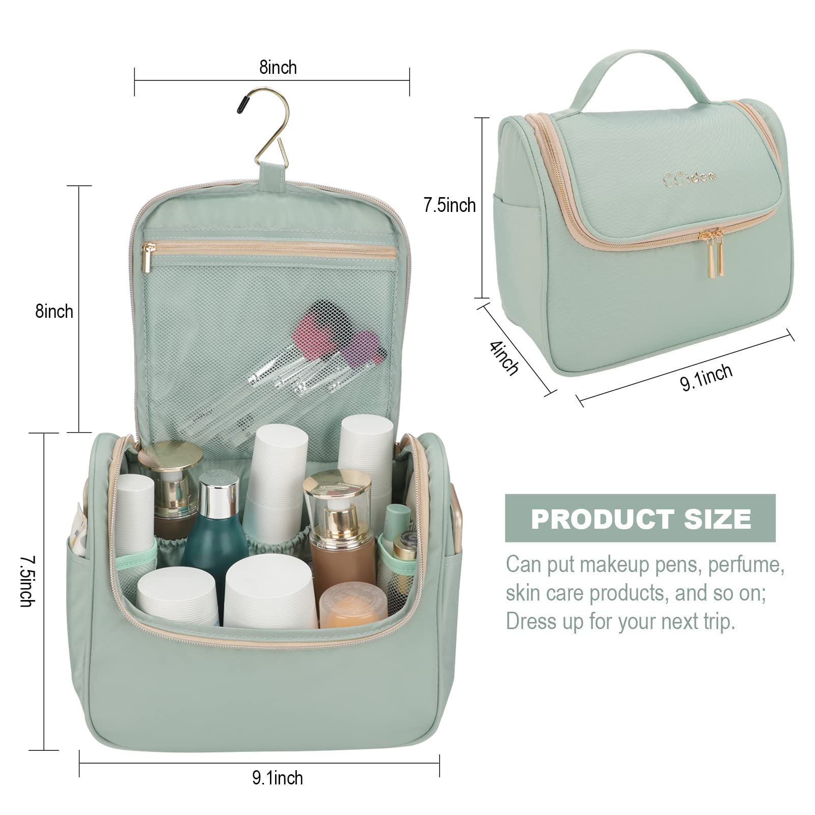 CCidea Cosmetic Bag Makeup Bag for Women Hand-PortableTravel Large Toiletry Bag Organizer (Green)