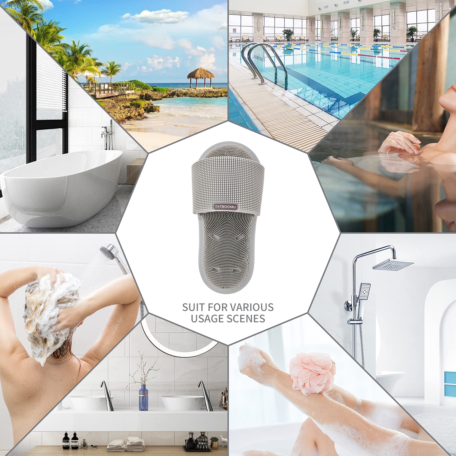 TATBOOMU Shower Foot Scrubber,Soft Silicone Bristles with Non-Slip Suction Cups - Cleans,Smooths,Exfoliates & Massages Your Feet Without Bending,Improve Circulation & Soothes Tired Feet (1PCS Gray)