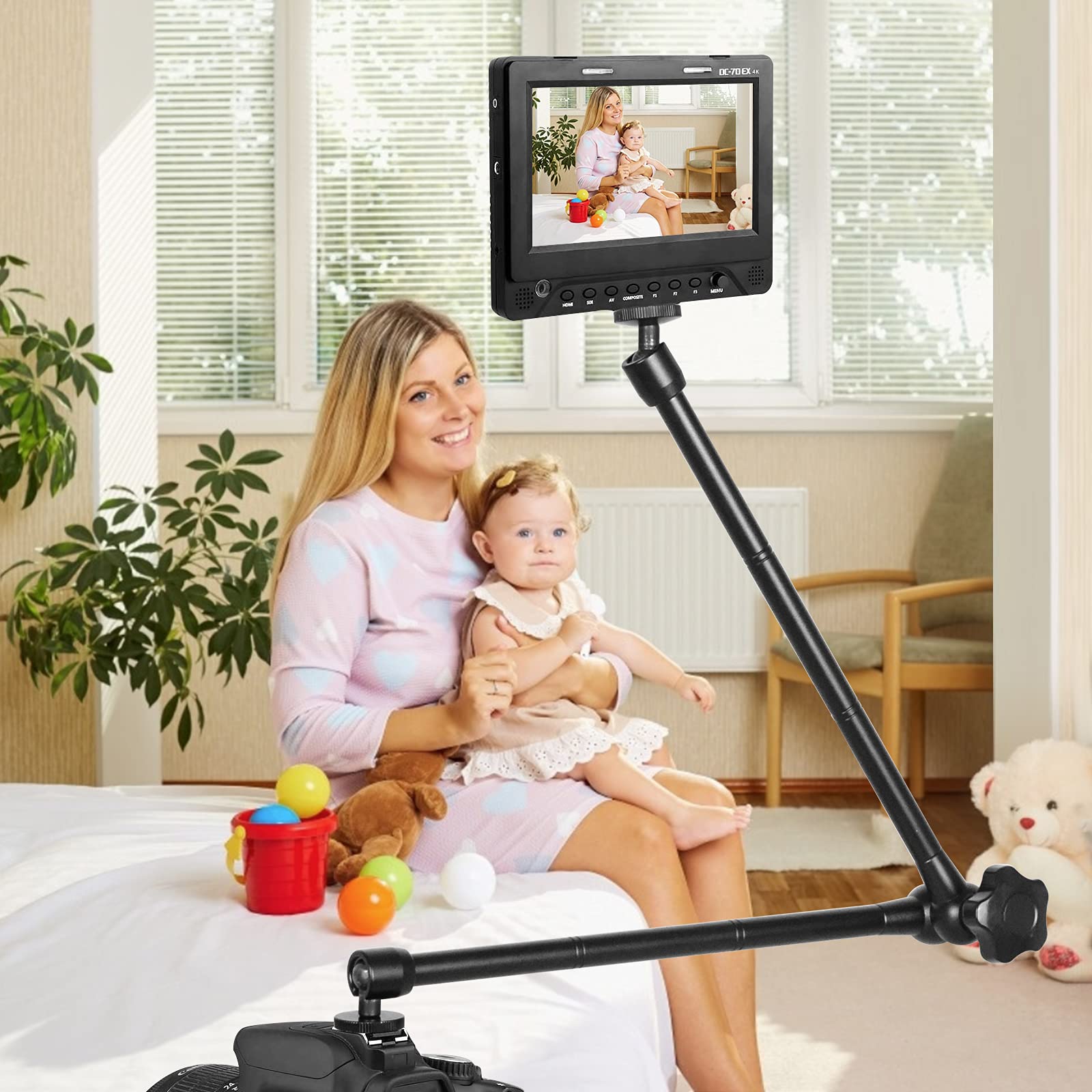 Toolour Magic Arm Camera Mounts Clamps w/ 1/4" and 3/8" Thread, 19.7” Adjustable Friction Power Articulating Arm with 2.6" Super Clamp for LCD Monitor/LED Light/Camera Video Rig/Smartphone
