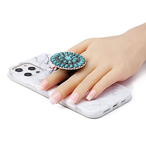 Turquoise Western Phone Grip Teal Marble Stone Phone Holder UYH6