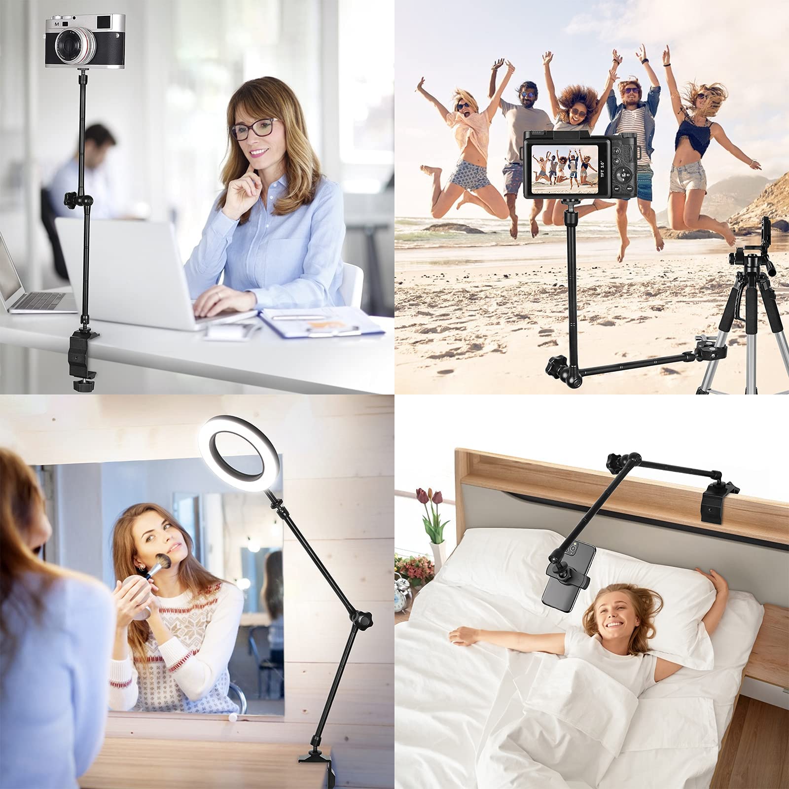 Toolour Magic Arm Camera Mounts Clamps w/ 1/4" and 3/8" Thread, 19.7” Adjustable Friction Power Articulating Arm with 2.6" Super Clamp for LCD Monitor/LED Light/Camera Video Rig/Smartphone
