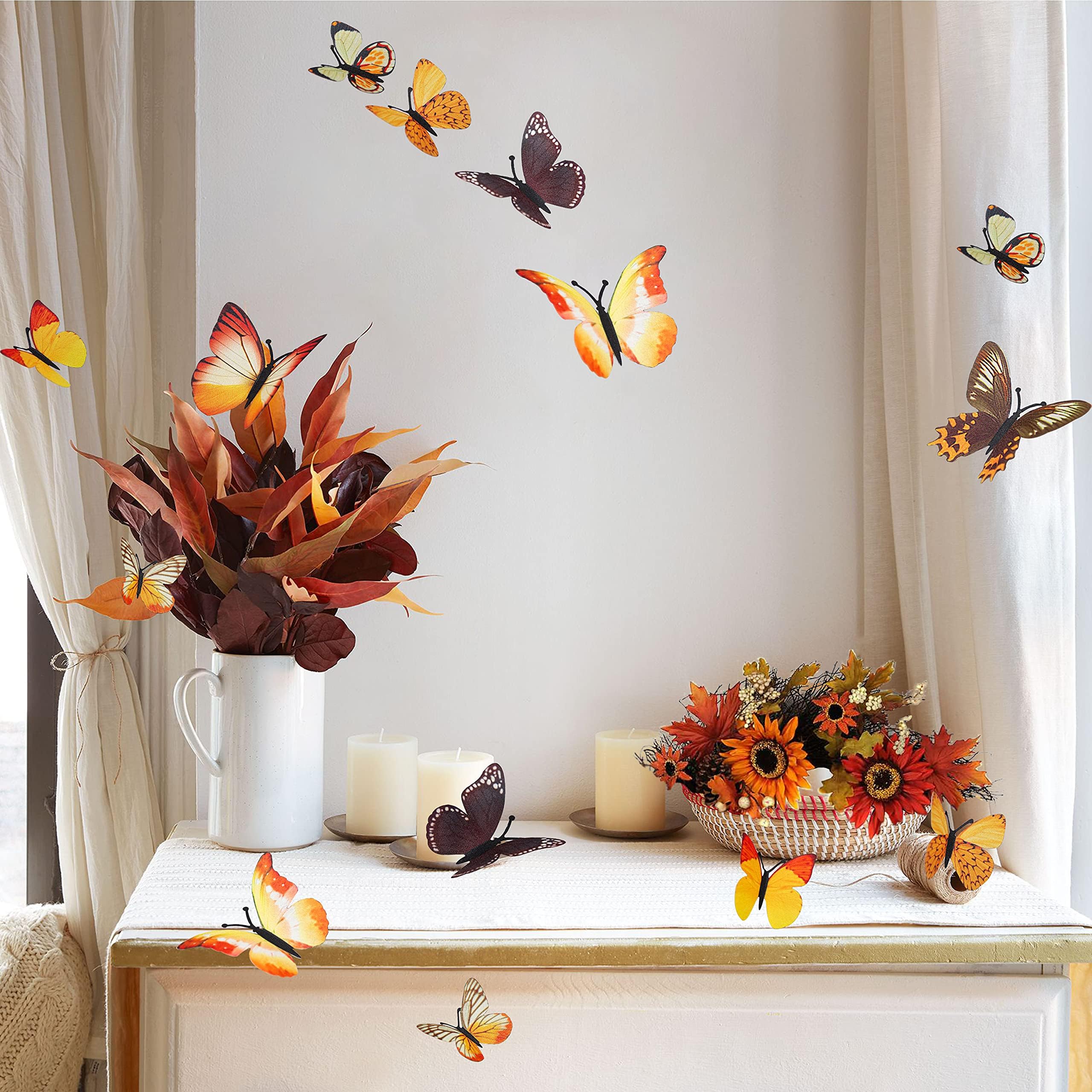 Cheerland 16pcs 3D Fall Theme Butterfly Wall Decor Removable Decal Mural Autumn Yellow Orange Butterflies Sticker for Kids Bedroom Nursery Classroom Party Decoration Wedding Decor DIY Gift