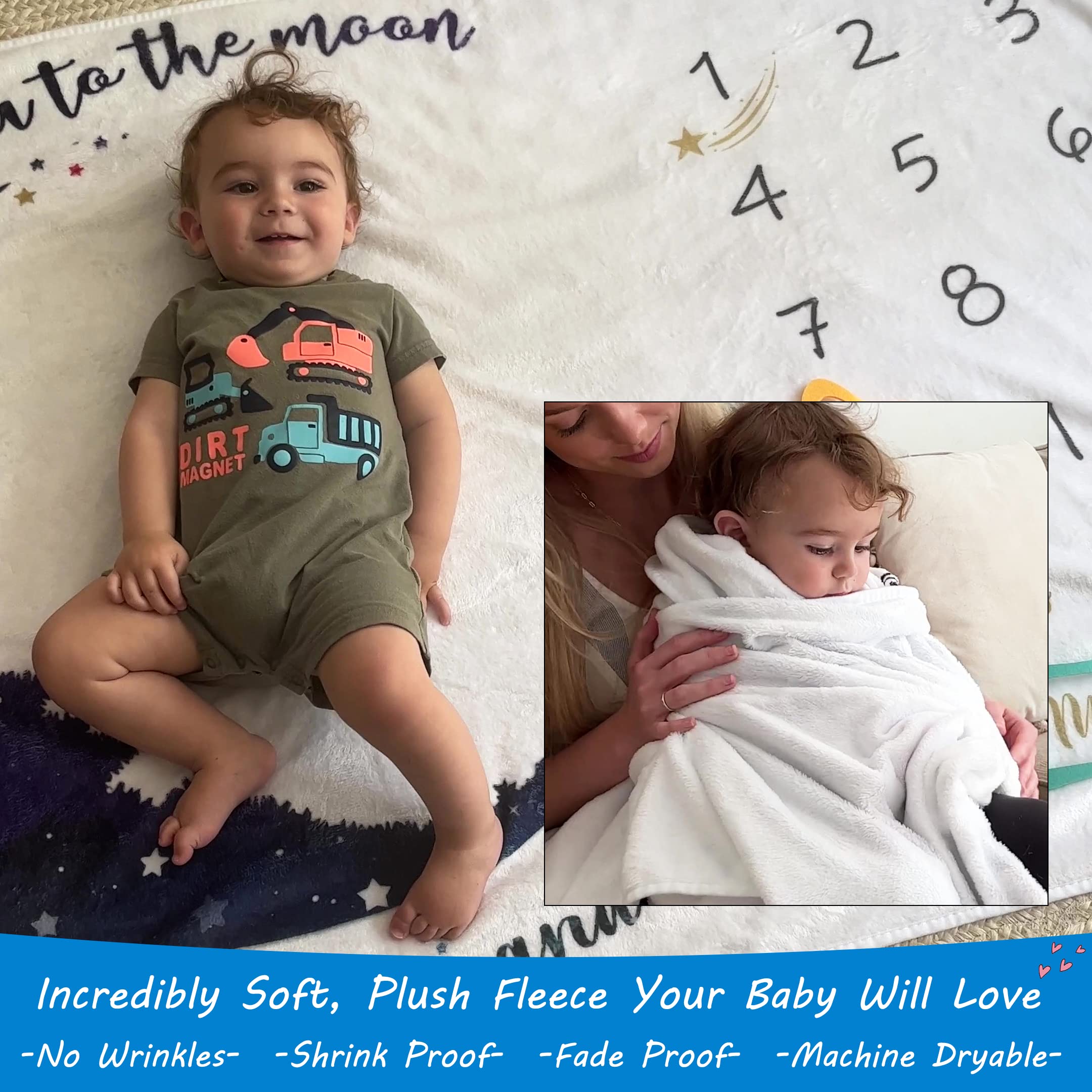 Baby Monthly Milestone Blanket Boy - 60"x40" Gift for Boys with Photo Props for Pictures - Gender Neutral First Year Growth Months Chart - Extra Soft Premium Blanket