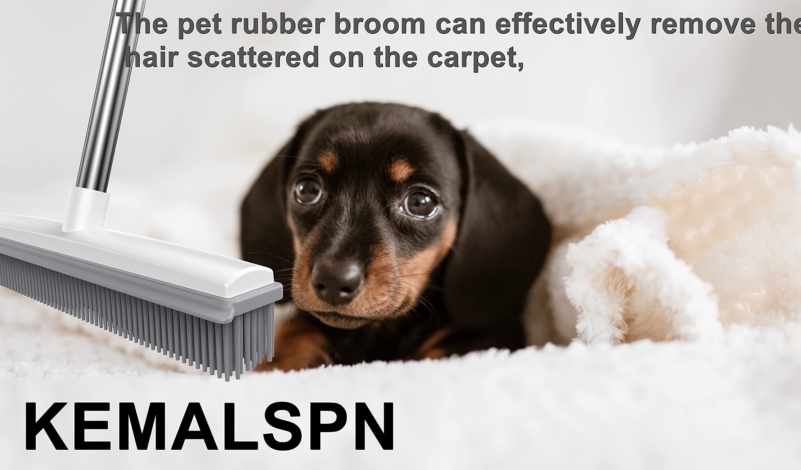 pet Hair Removal Broom Rubber Broom 66 inches Extended 2-in-1 Carpet rake with Scraper 4 Sections Stainless Steel Handle to Clean Hardwood Floor Bathroom Wipe