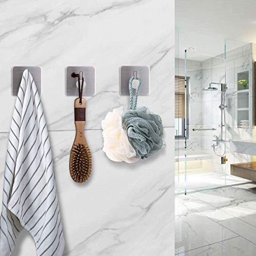 Self Adhesive Hooks 4 Pack, Brushed Stainless Steel Adhesive Door Hooks, Coat Hooks,Towel Hooks, Anti-Rust Waterproof Sticky Hooks for Kitchen Bathroom Office Toilet, No Drill Glue Needed