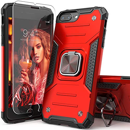 IDYStar iPhone 8 Plus Case with Screen Protector,Shock Absorption Drop Test Cover with Car Mount Kickstand Lightweight Protective Phone Case for iPhone 8 Plus iPhone 7 Plus iPhone 6S Plus, Red