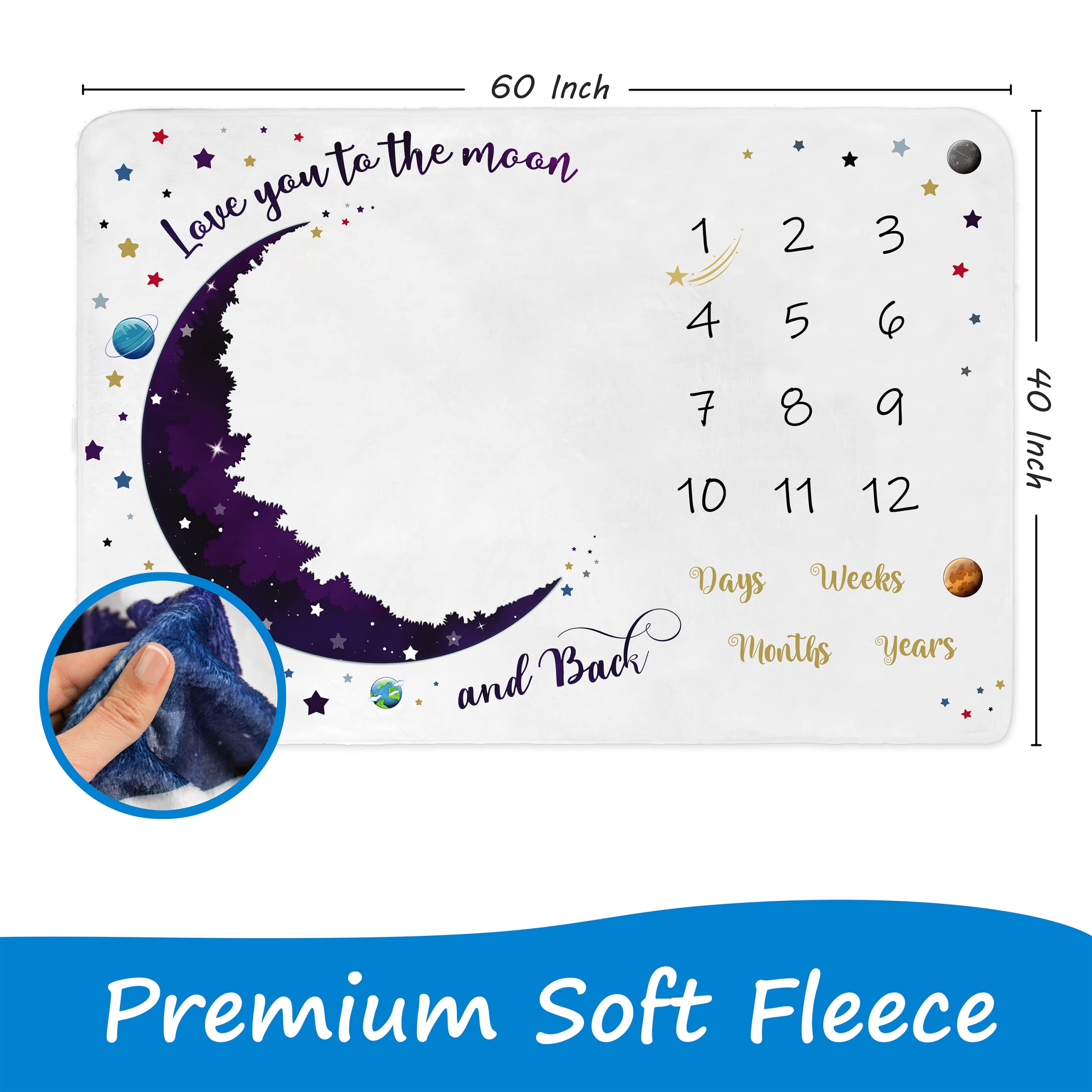 Baby Monthly Milestone Blanket Boy - 60"x40" Gift for Boys with Photo Props for Pictures - Gender Neutral First Year Growth Months Chart - Extra Soft Premium Blanket