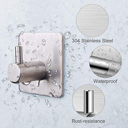 Self Adhesive Hooks 4 Pack, Brushed Stainless Steel Adhesive Door Hooks, Coat Hooks,Towel Hooks, Anti-Rust Waterproof Sticky Hooks for Kitchen Bathroom Office Toilet, No Drill Glue Needed