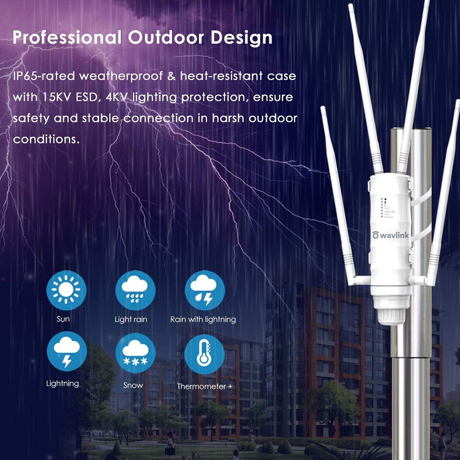 AC1200 Long Range Outdoor WiFi Extender Weatherproof with Ethernet Port & 4-Antenna, Dual-Band 2.4+5G 1200Mbps Outside PoE Access Point/Wireless Repeater/Internet Booster Network Amplifier (WN572HP3)