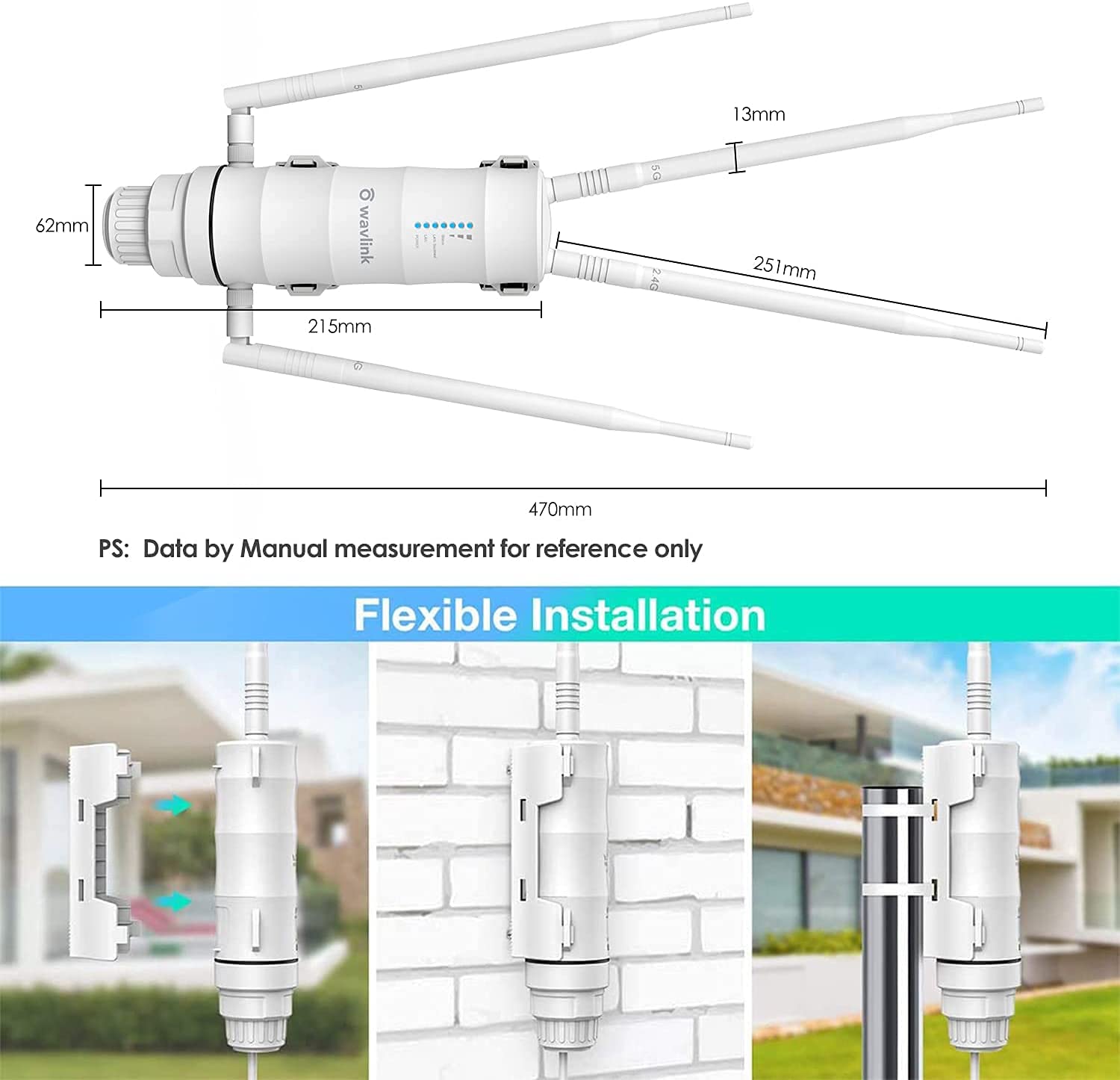 AC1200 Long Range Outdoor WiFi Extender Weatherproof with Ethernet Port & 4-Antenna, Dual-Band 2.4+5G 1200Mbps Outside PoE Access Point/Wireless Repeater/Internet Booster Network Amplifier (WN572HP3)