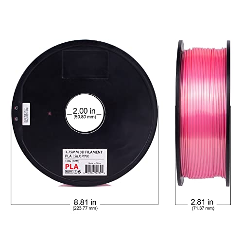Micro Center Inland Pink Silk PLA 3D Printer Filament, Pink Shiny 3D Printing Filament 1.75mm, Dimensional Accuracy +/- 0.03 mm - 1 kg Spool (2.2 lbs), Clog Free Colorful Filaments