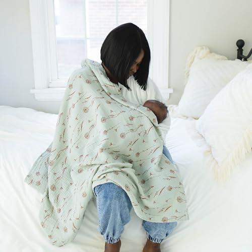 Leyl&Ari Muslin Swaddle Baby Blanket | 100% Organic Cotton Receiving Wrap (Wildflowers/Blue)