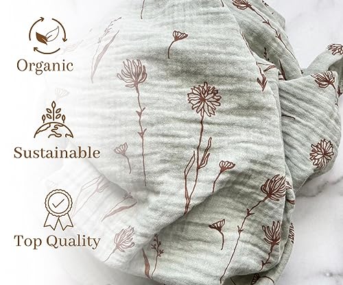 Leyl&Ari Muslin Swaddle Baby Blanket | 100% Organic Cotton Receiving Wrap (Wildflowers/Blue)