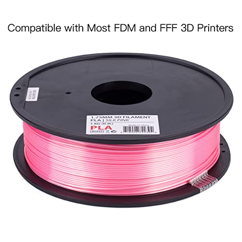 Micro Center Inland Pink Silk PLA 3D Printer Filament, Pink Shiny 3D Printing Filament 1.75mm, Dimensional Accuracy +/- 0.03 mm - 1 kg Spool (2.2 lbs), Clog Free Colorful Filaments