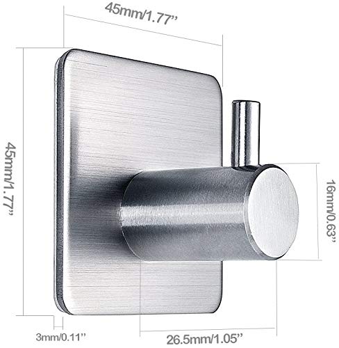 Self Adhesive Hooks 4 Pack, Brushed Stainless Steel Adhesive Door Hooks, Coat Hooks,Towel Hooks, Anti-Rust Waterproof Sticky Hooks for Kitchen Bathroom Office Toilet, No Drill Glue Needed