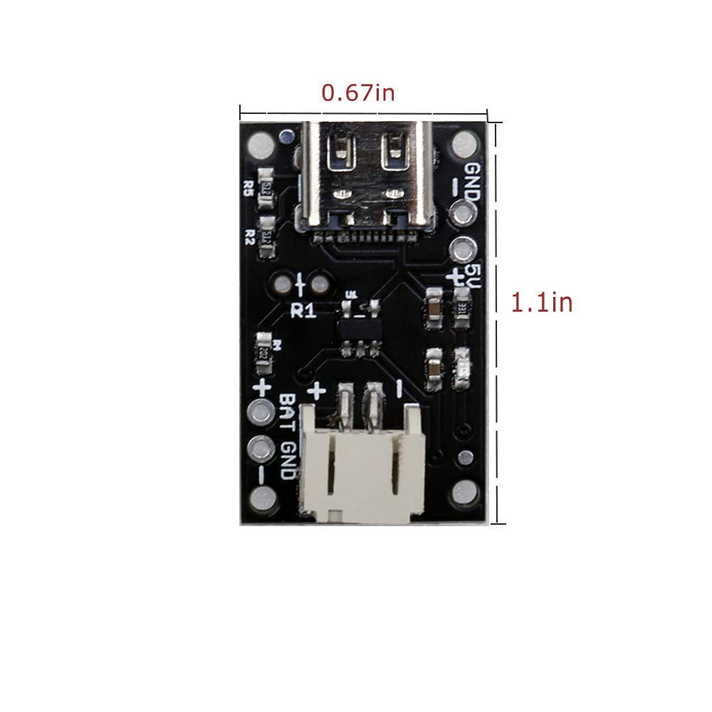 Treedix 2pcs Type C USB LiPo Battery Charger Board with Battery Protection JST Socket with LED Indicator Charging Rate Adjustable Automatic Power-Down
