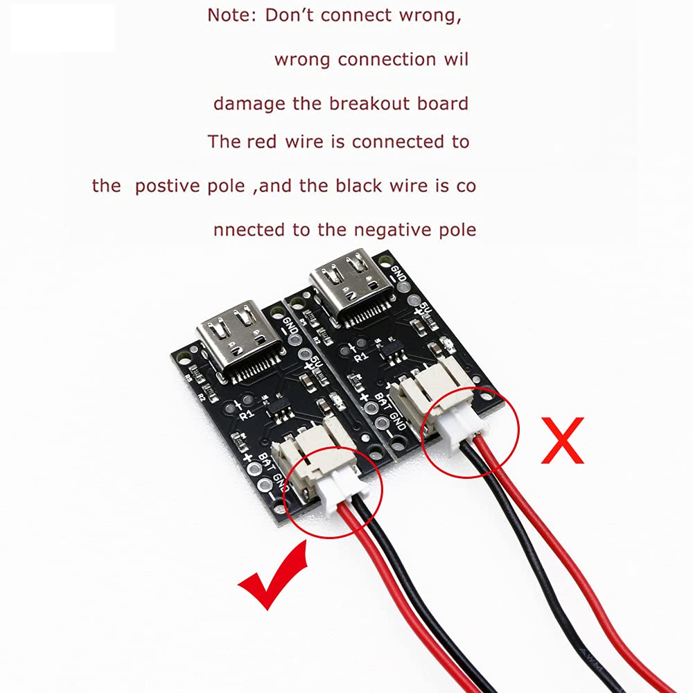 Treedix 2pcs Type C USB LiPo Battery Charger Board with Battery Protection JST Socket with LED Indicator Charging Rate Adjustable Automatic Power-Down