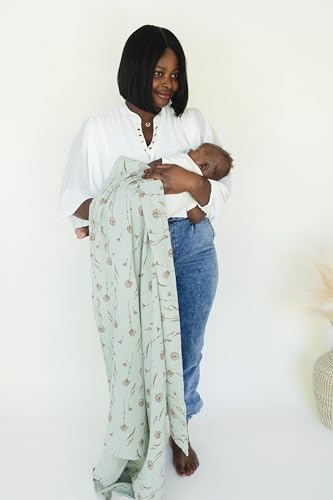 Leyl&Ari Muslin Swaddle Baby Blanket | 100% Organic Cotton Receiving Wrap (Wildflowers/Blue)