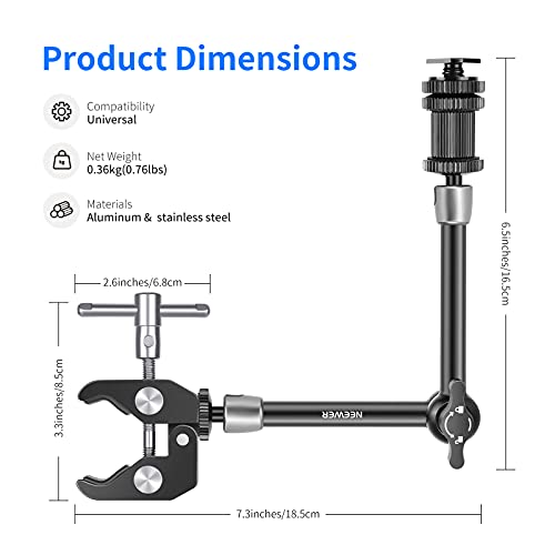 NEEWER Upgraded Super Clamp and 11" Adjustable Friction Power Articulating Magic Arm Compatible with SmallRig Camera Cage/Rig, Further Expansion for Monitor/LED Light/Webcam, Max Load 4.4lb/2kg, ST20