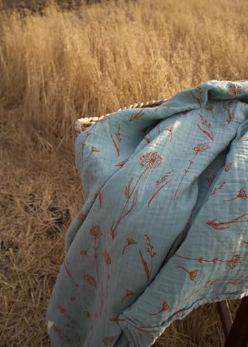Leyl&Ari Muslin Swaddle Baby Blanket | 100% Organic Cotton Receiving Wrap (Wildflowers/Blue)