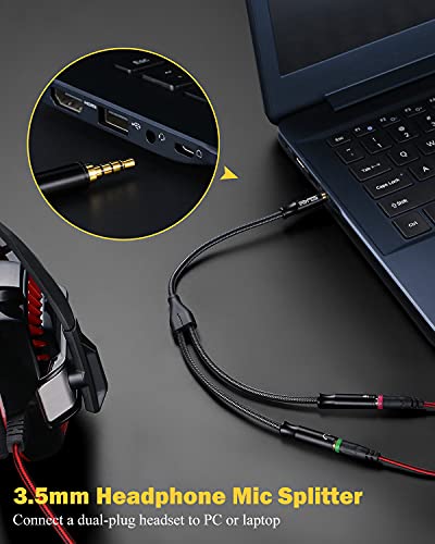 SOLMIMI Headphone Mic Splitter, TRRS Headset Splitter with Separate Headphone and Mic Jack, 3.5mm Combo Audio Adapter for Dual-Plug Headset Compatible to Xbox One, Smartphone, PC, Ps4-11inch(30cm)