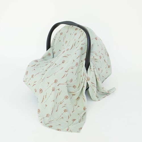 Leyl&Ari Muslin Swaddle Baby Blanket | 100% Organic Cotton Receiving Wrap (Wildflowers/Blue)
