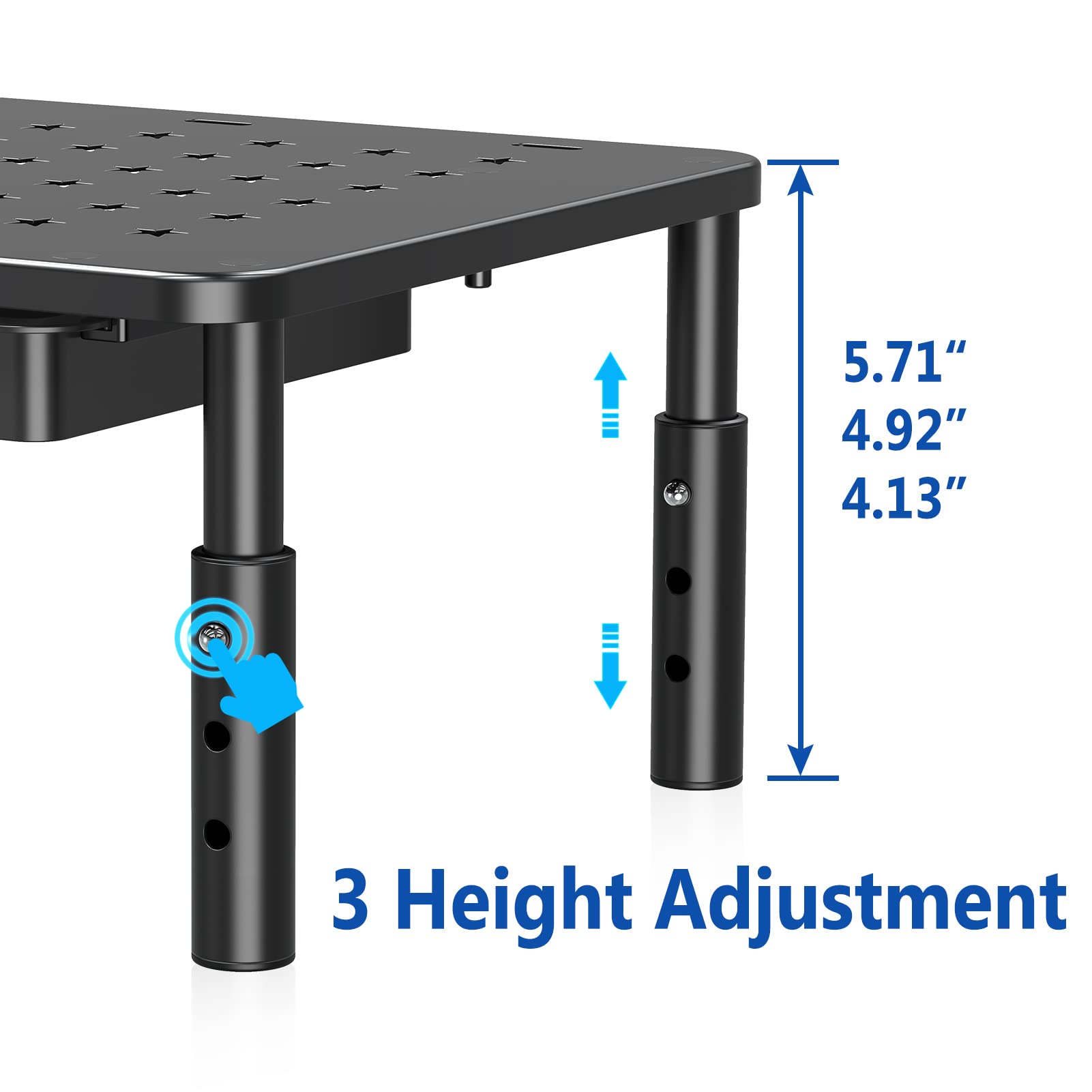 Zimilar Monitor Stand Riser with Drawer - 3 Height Adjustable Monitor Stand with Unique Star Mesh, Metal Monitor Riser for Computer Laptop Notebook Printer