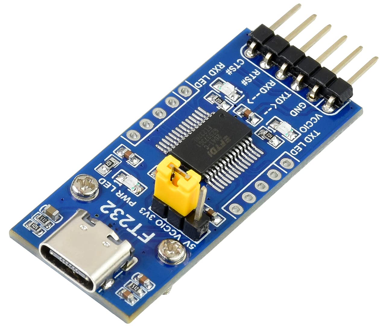 waveshare FT232 USB-C to UART (TTL) Communication Module USB-Type C Connector, Compatible with 3.3V/5V Logic Level, Support Linux Android Wince Windows 7/8/8.1/10/11, etc.