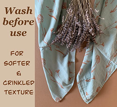Leyl&Ari Muslin Swaddle Baby Blanket | 100% Organic Cotton Receiving Wrap (Wildflowers/Blue)