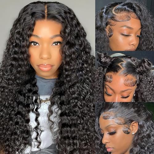 Super idol Deep Wave Closure Wigs Human Hair 4x4 Lace Front Wigs Human Hair Brazilian Hair 150% Density Free Part Wig Wet and Wavy Glueless Wigs Pre Plucked with Baby Hair (16 Inch, 4x4 Deep Wig)