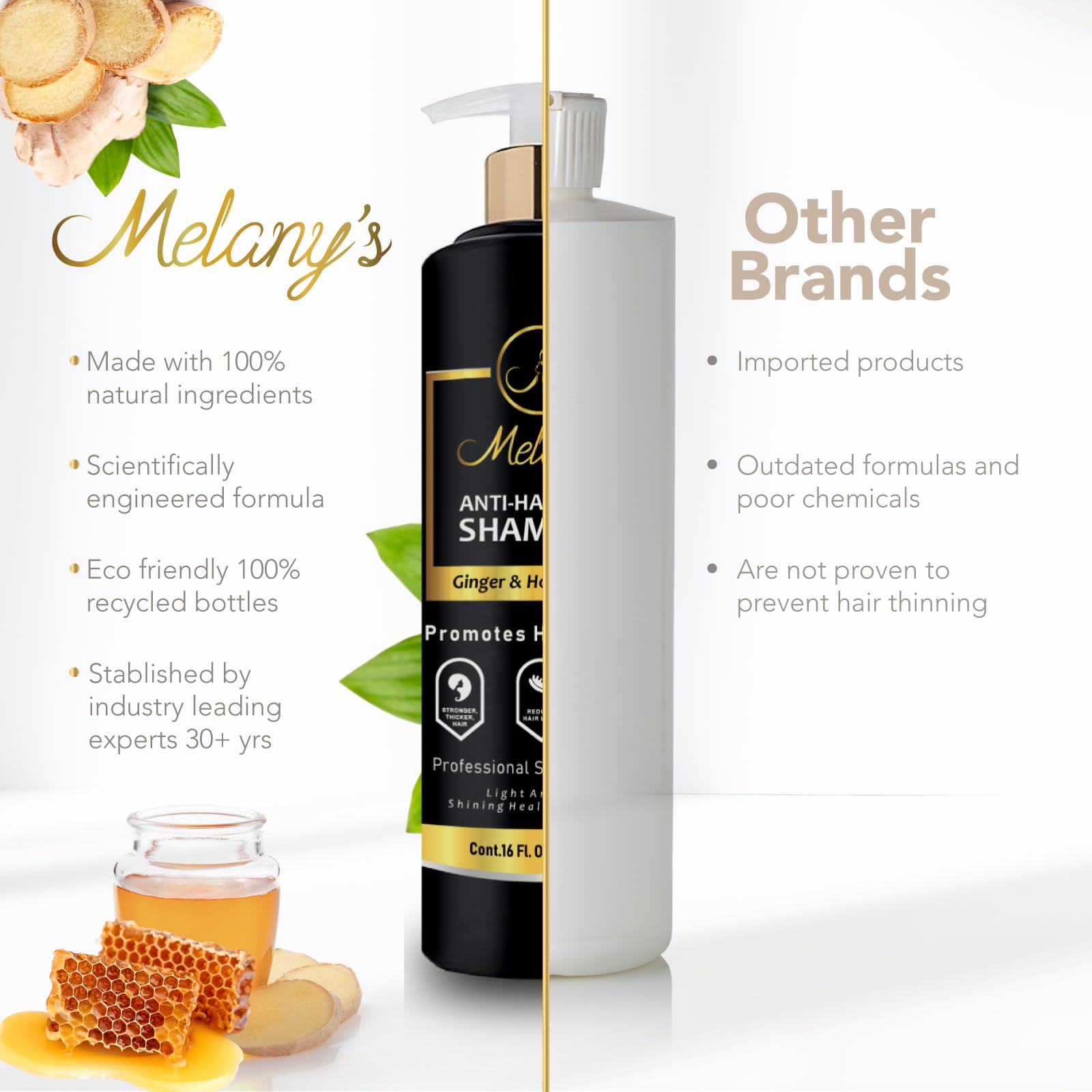 Melany's Natural Herb Ginger Honey Shampoo 16 OZ