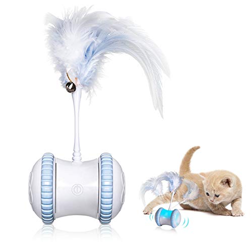 KONPCOIU Automatic Cat Feather Toy—Smart Robotic Interactive Indoor Electronic Pet Toy—Auto/Manual Motorized Toy—360° Rotating Ball Colorful Light Cat Toys for Cat/Mouse/Kitten Hunting Exercise