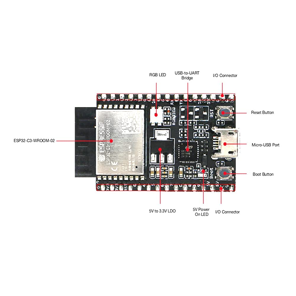 DIYmall ESP32-C3-DevKitC-02 ESP32 Development Board Based on ESP32-C3-WROOM-02 Module Integrates Complete WiFi+BT BLE Functions