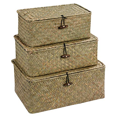 Seagrass Basket Storage Basket with Lid Multipurpose Container for Home Organization - S, woven seagrass basket M, wicker storage baskets L hyacinth baskets