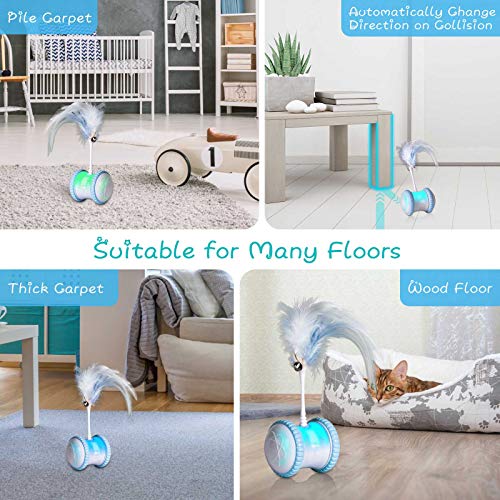 KONPCOIU Automatic Cat Feather Toy—Smart Robotic Interactive Indoor Electronic Pet Toy—Auto/Manual Motorized Toy—360° Rotating Ball Colorful Light Cat Toys for Cat/Mouse/Kitten Hunting Exercise