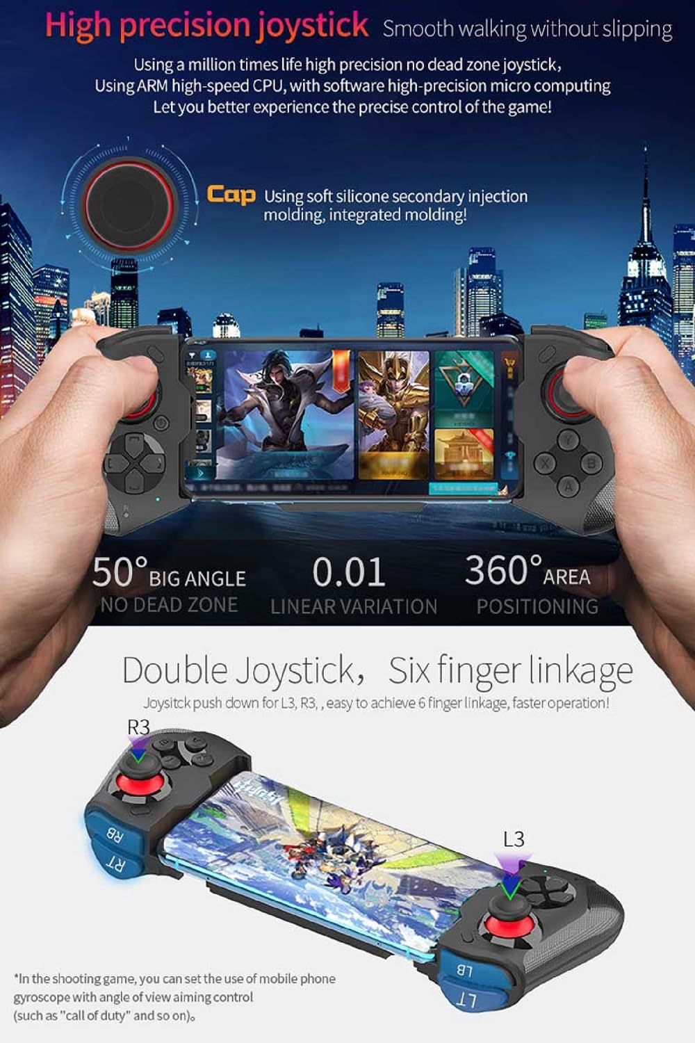 arVin Wireless Gaming Controller for iPhone iOS Android PC, Bluetooth Gamepad Joystick for iPhone 15/14/13/12/iPad/MacBook/Samsung Galaxy S22/S21/S20 Ultra/Tablet/Call of Duty Mobile/Genshin Impact