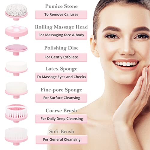 Facial Cleansing Brush 7 in 1 Face Wash Brush - Fabuday Face Spin Scrub Brushes for Skin Cleansing, Gentle Exfoliator, Blackhead Removing and Massaging, Battery Operated Face Brush Cleanser