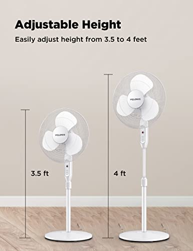 PELONIS 16'' Pedestal Remote Control Oscillating Stand Up Fan 7-Hour Timer, 3-Speed, and Adjustable Height,Electric Cooling Fans for Home Office Bedroom Use