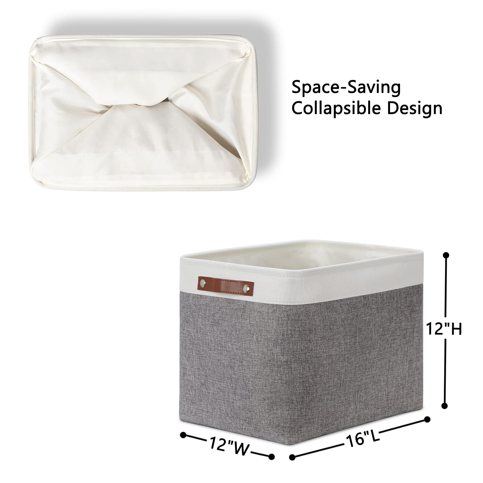 DULLEMELO Storage Baskets Large 16"x12"x12" Rectangular Storage Bins Baskets for Organizing [2 Pack] Fabric Collapsible Storage Organizer for Home,Office,Closet,Clothes,Toys (White&Grey)