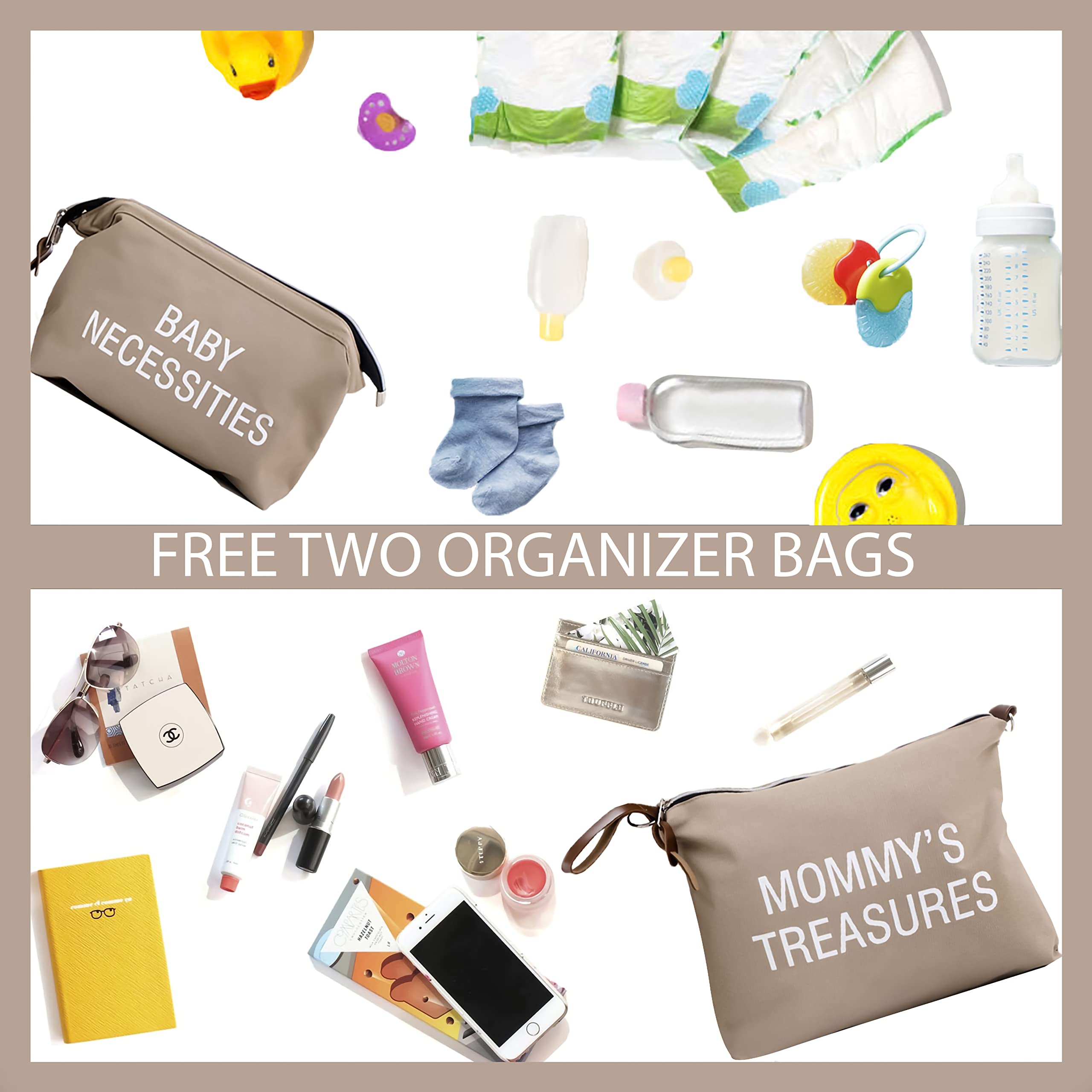CHQEL Diaper Tote with 2 Organizers, Multifunctional Mommy Bag for Hospital & Baby Diaper Travel Care