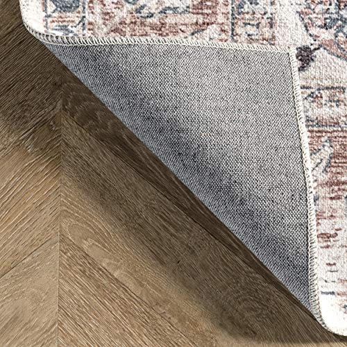 nuLOOM Layna Machine Washable Distressed Vintage Area Rug, 4' x 6', Light Grey