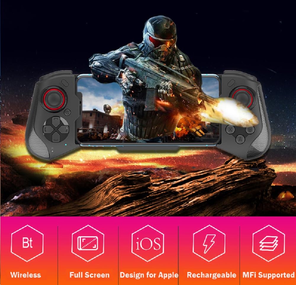 arVin Wireless Gaming Controller for iPhone iOS Android PC, Bluetooth Gamepad Joystick for iPhone 15/14/13/12/iPad/MacBook/Samsung Galaxy S22/S21/S20 Ultra/Tablet/Call of Duty Mobile/Genshin Impact