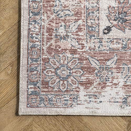 nuLOOM Layna Machine Washable Distressed Vintage Area Rug, 4' x 6', Light Grey