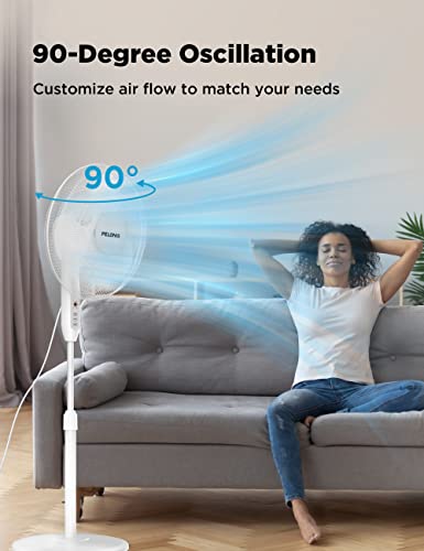 PELONIS 16'' Pedestal Remote Control Oscillating Stand Up Fan 7-Hour Timer, 3-Speed, and Adjustable Height,Electric Cooling Fans for Home Office Bedroom Use