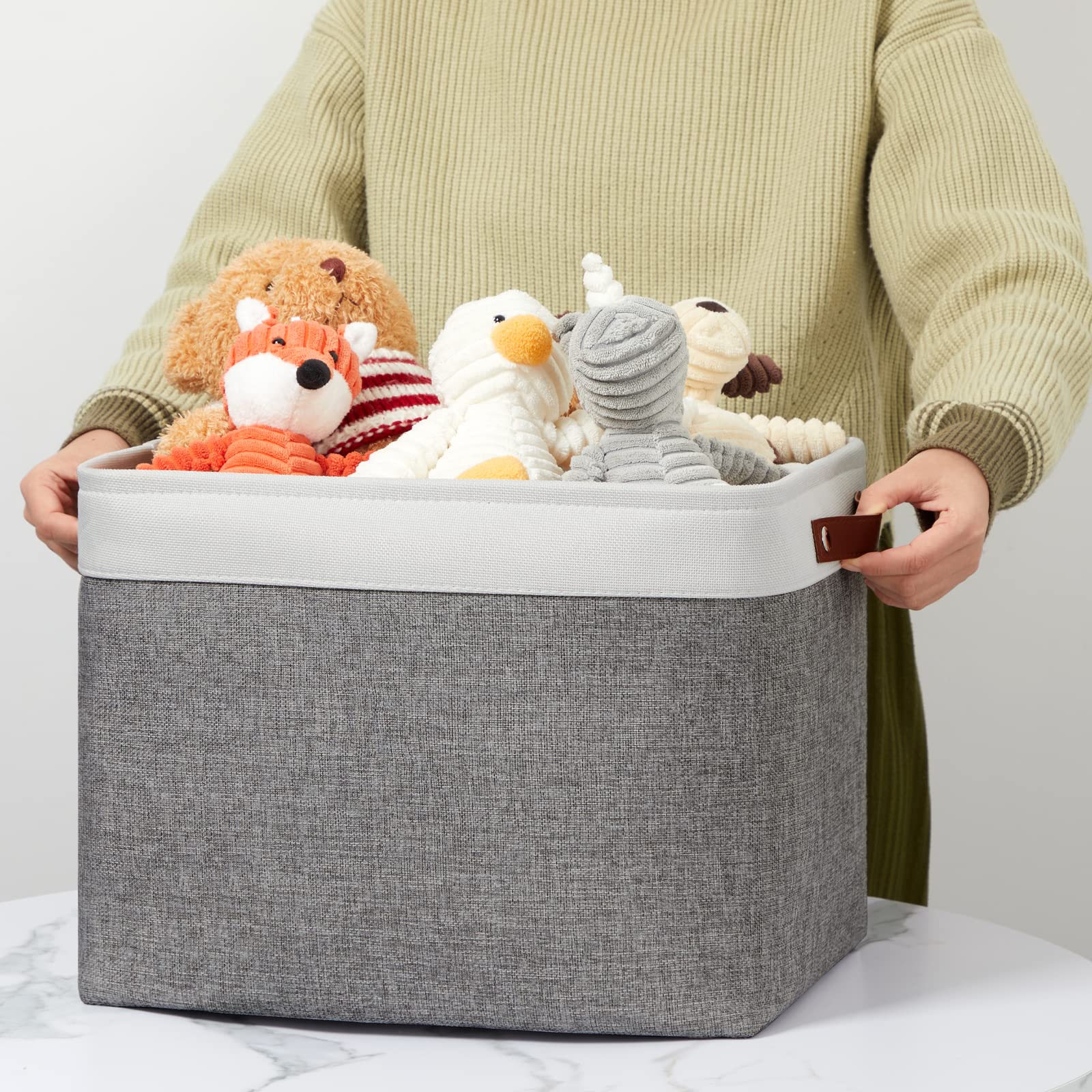 DULLEMELO Storage Baskets Large 16"x12"x12" Rectangular Storage Bins Baskets for Organizing [2 Pack] Fabric Collapsible Storage Organizer for Home,Office,Closet,Clothes,Toys (White&Grey)
