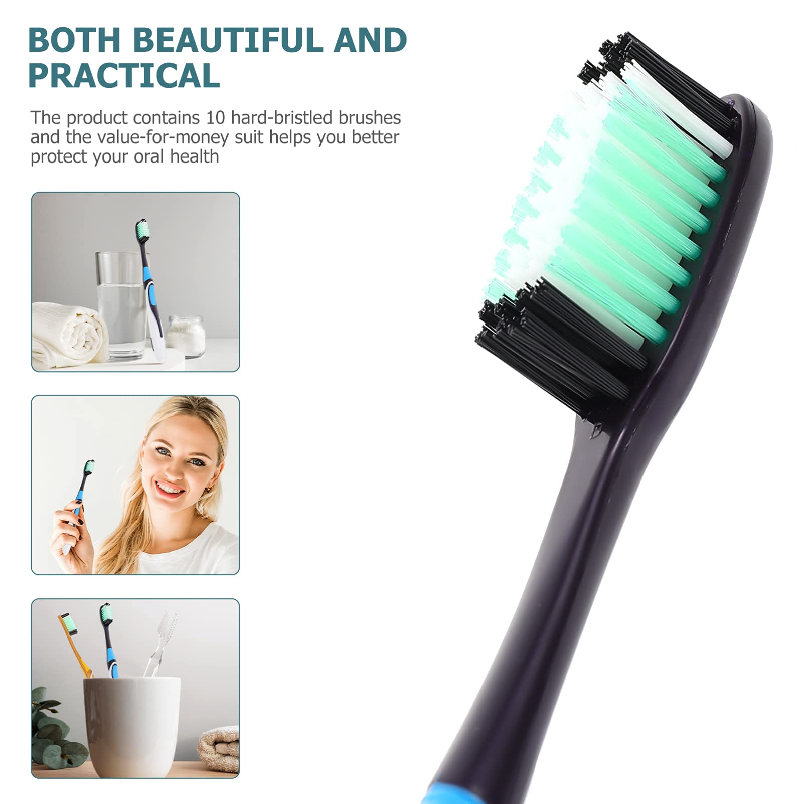 DOITOOL 6pcs Handheld Toothbrush Manual Toothbrush Tooth Cleaning Brush Ultra Hard Bristles Toothbrush for Whitening Teeth Adult Random Color