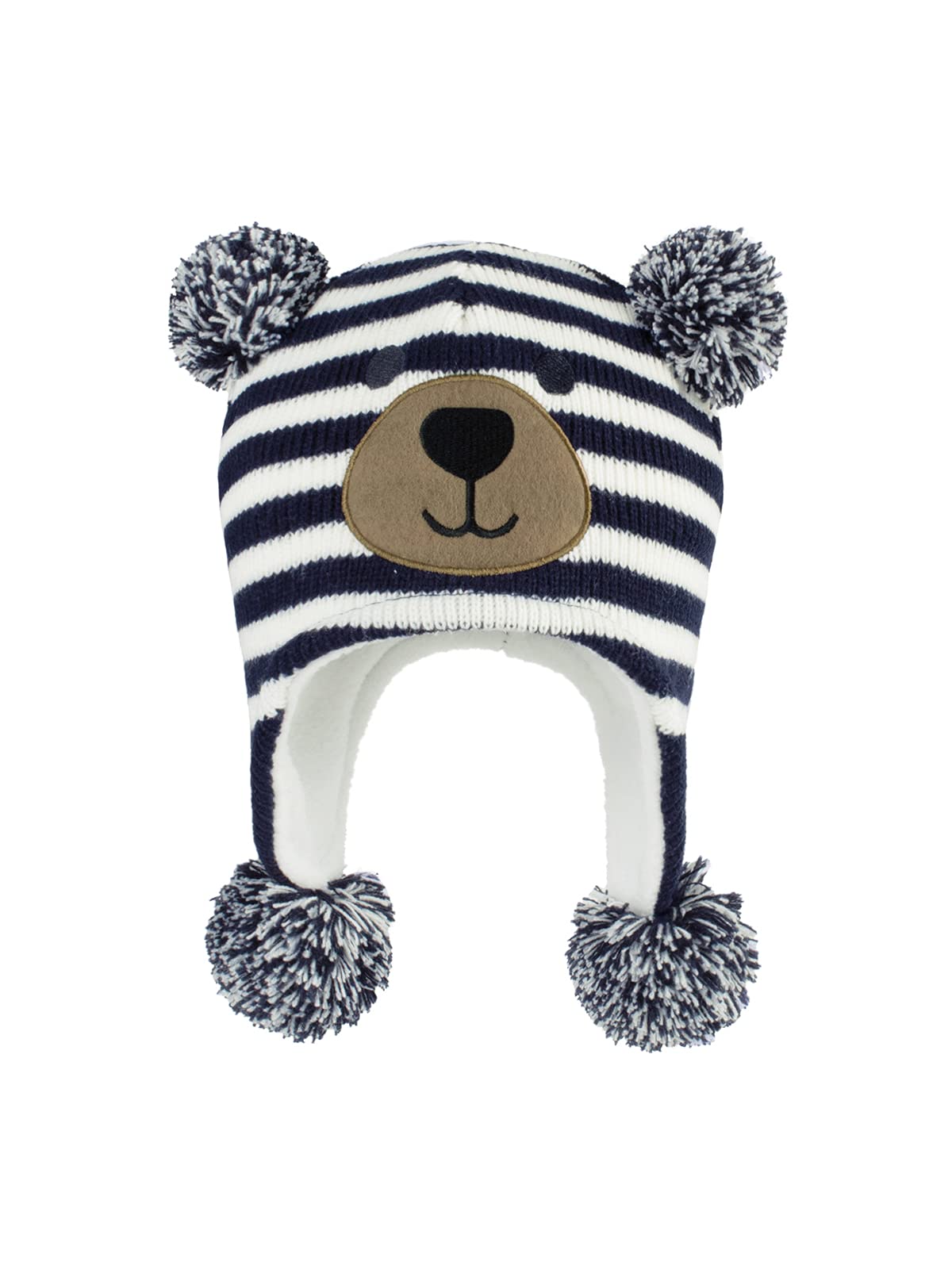 Century Star Baby Boy Hat Winter Fleece Lined Hat Knit Earflap Kids Caps Infant Toddler Hats for Baby Girls with Pom Pom Bear Navy 0-12 Months